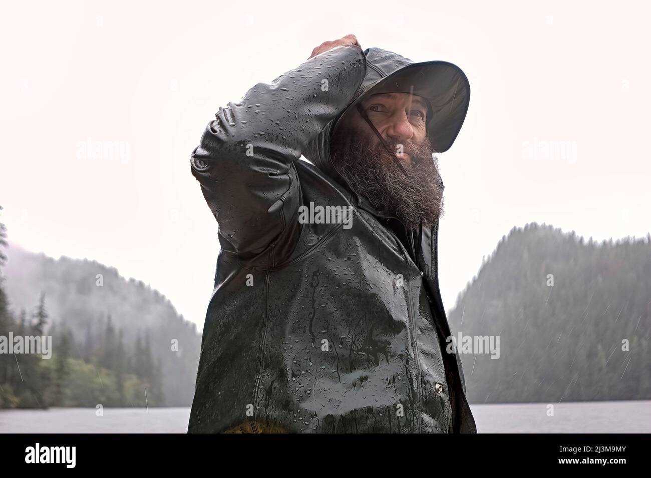 Researchers who study brown bears navigate by boat through driving rain ...