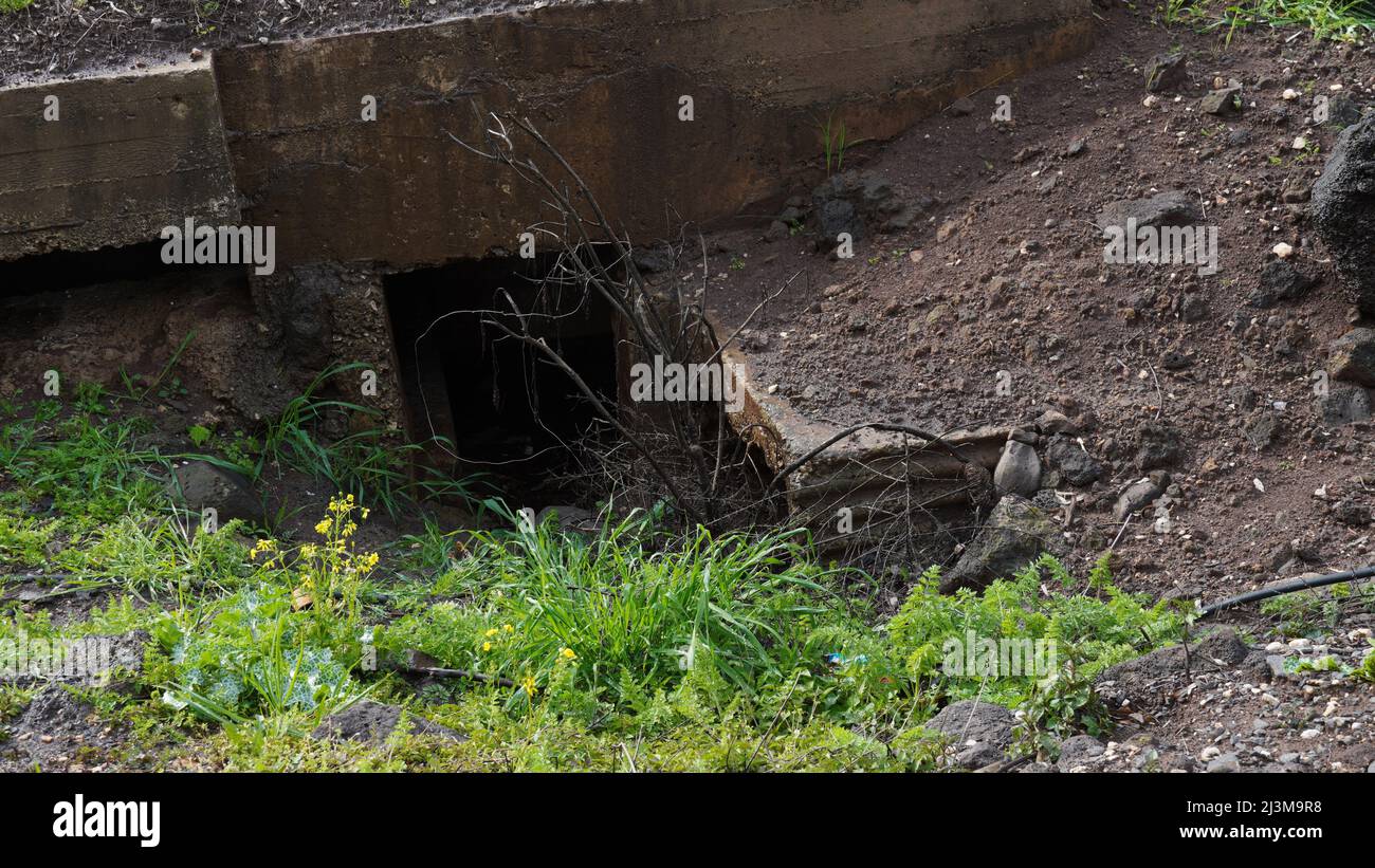 An old Syrian bunker remains on The Gadot Lookout, Israel, the slopes ...