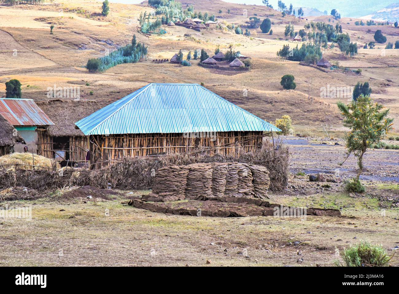 Traditional housing on a farm in the Ethiopian countryside; Ethiopia ...