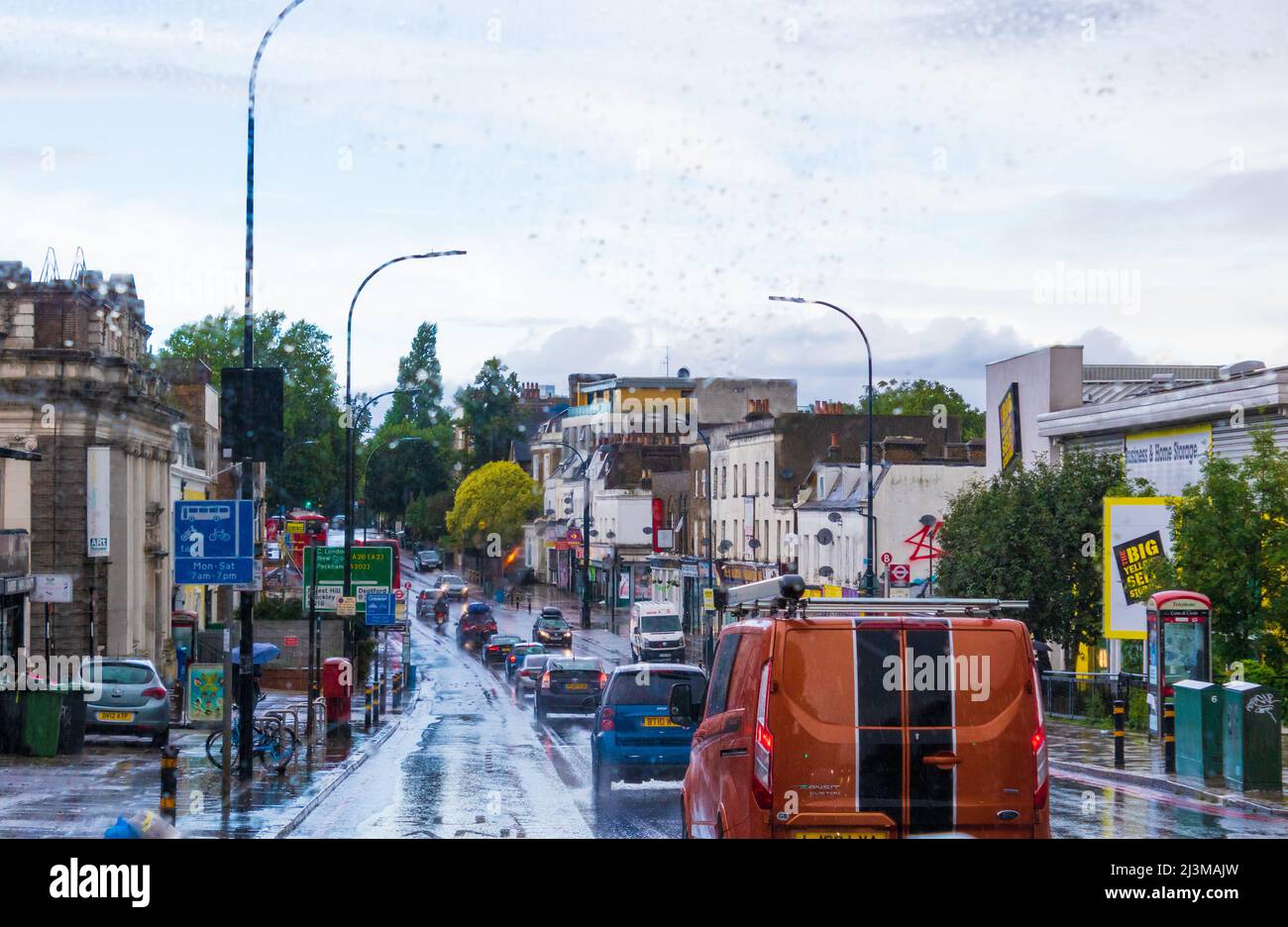 View from Lewisham way A20 on rainy summer day. Lewisham is a London ...