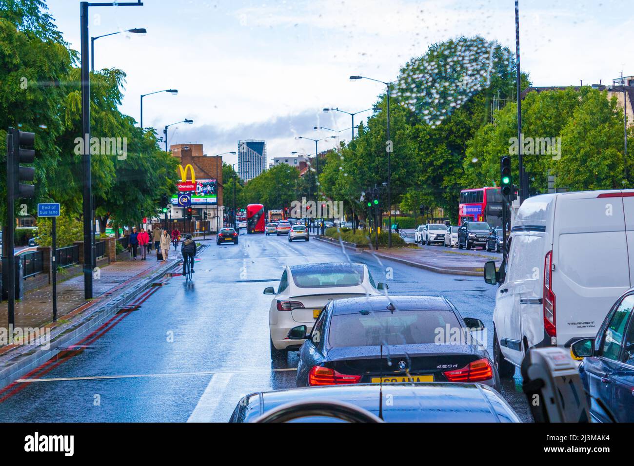 View of Old Kent road A2 on rainy summer day. Lewisham is a London ...