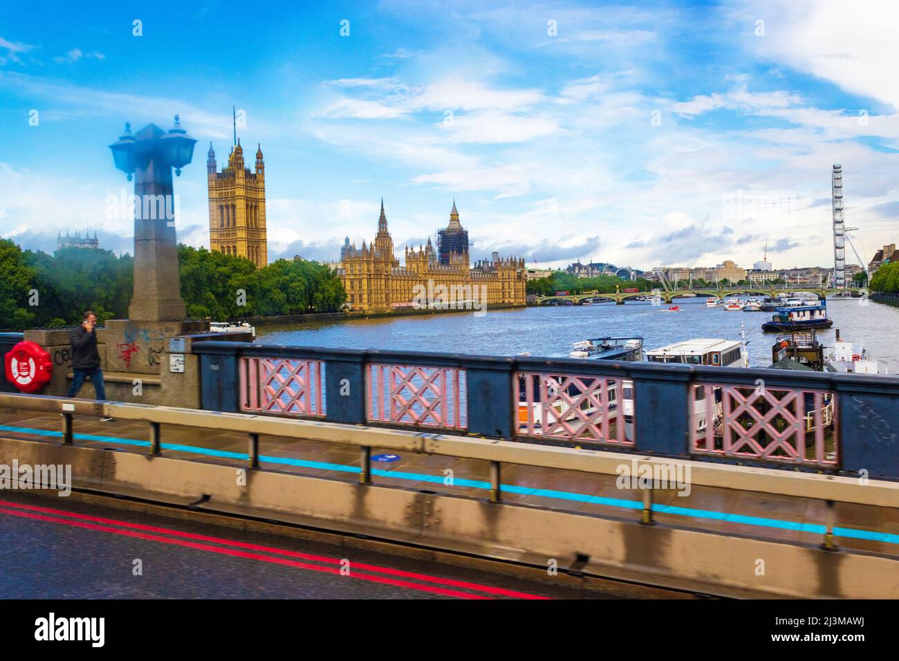 View to Palace of Westminster from Lambeth bridge and Thames River on ...