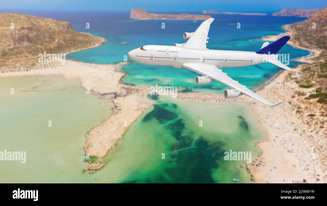 Airplane fly above beautiful nature landscape island, Tourism ...