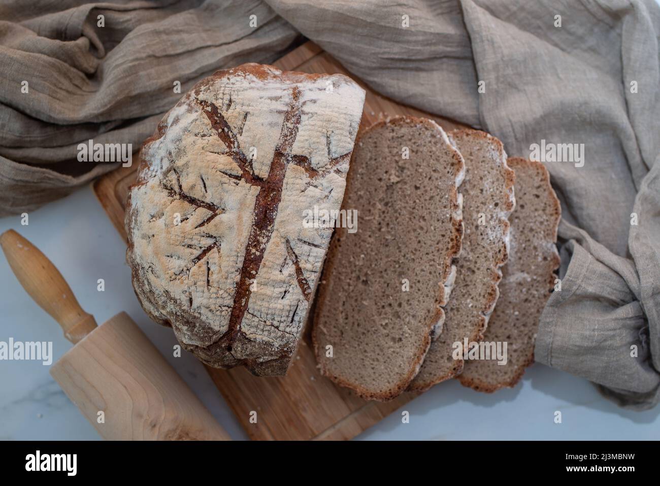 Fresh crispy homemade bread with whole grain flour Stock Photo - Alamy
