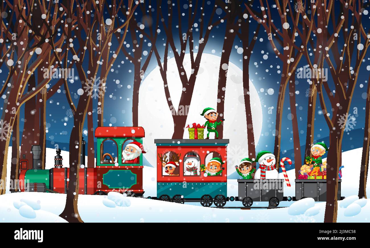 Santa riding on the train in winter illustration Stock Vector Image ...