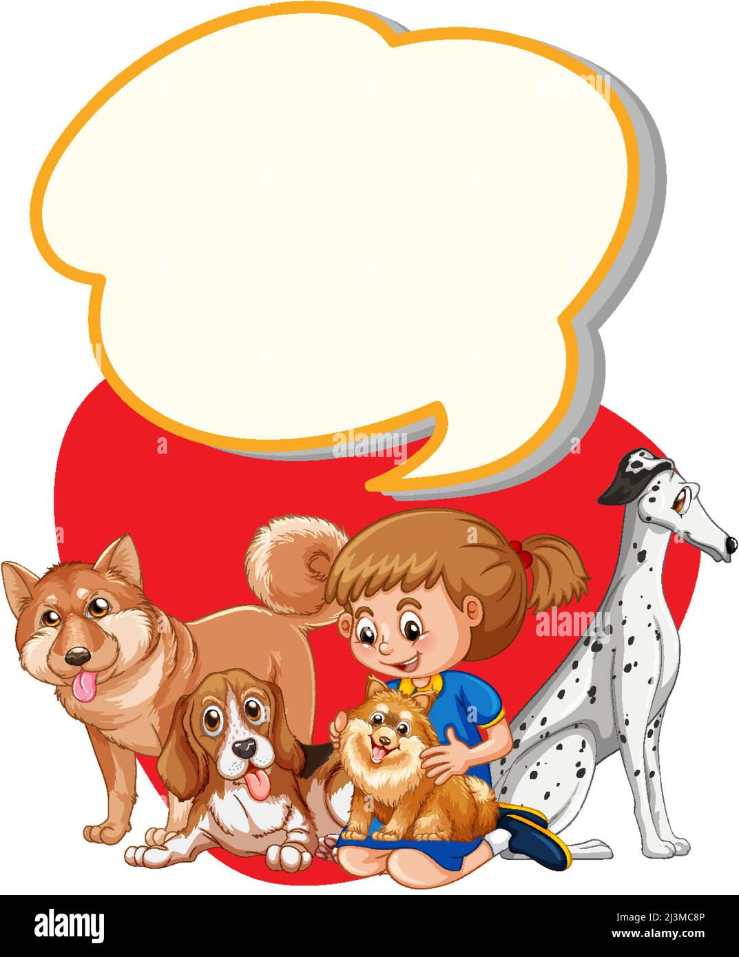 Speech bubble template with girl and dogs illustration Stock Vector ...
