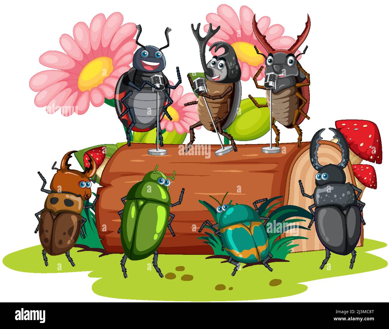 Happy insect in nature fairy tale scene illustration Stock Vector Image ...