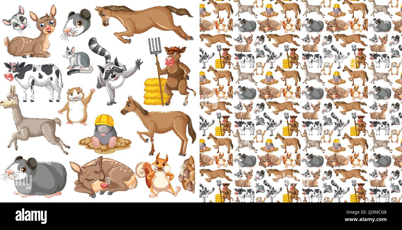 Seamless pattern with cartoon wild animals illustration Stock Vector ...