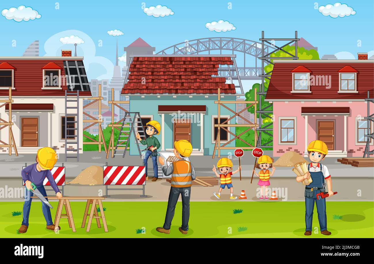 Scene of building construction site illustration Stock Vector Image ...