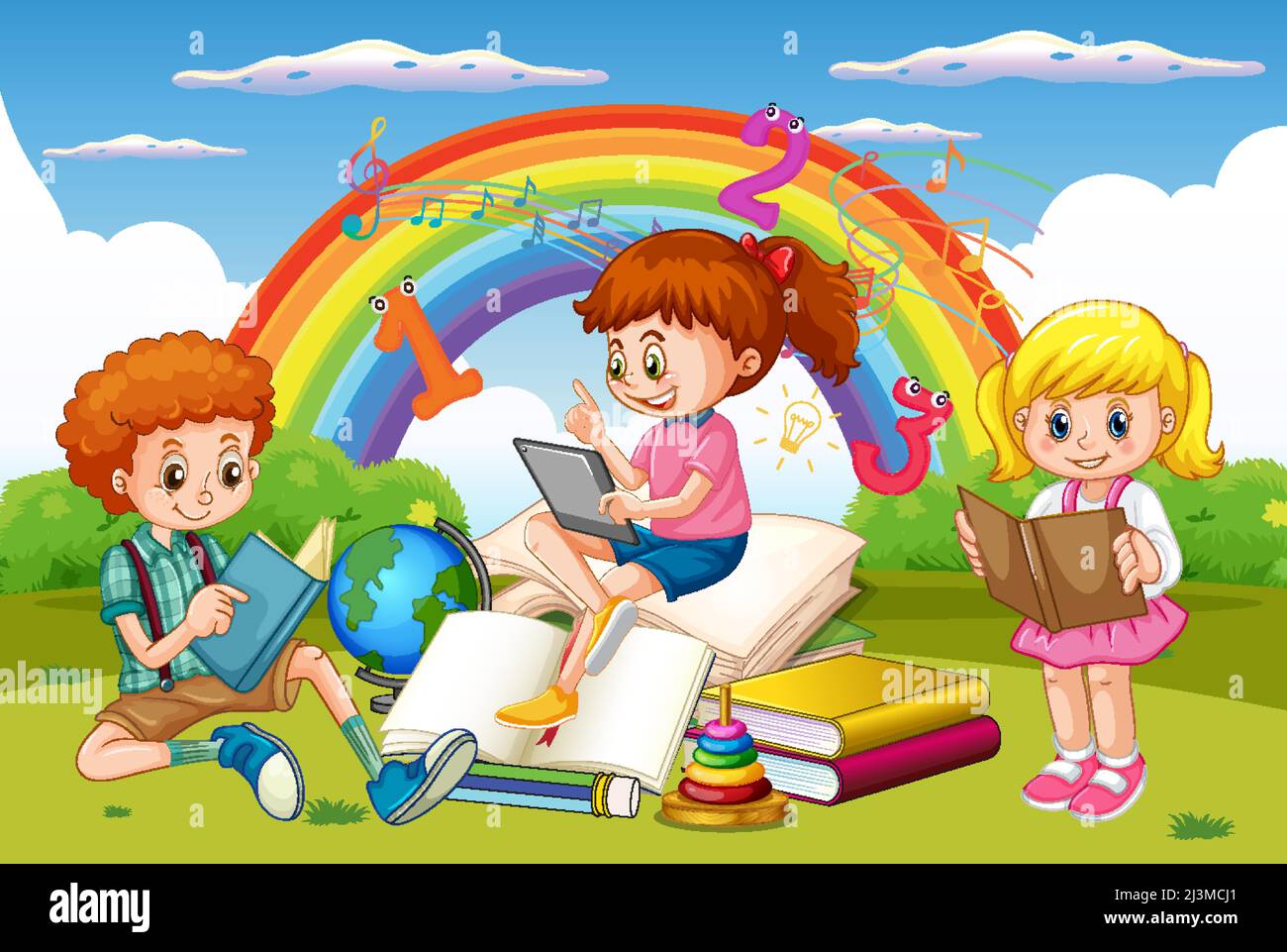 Reading a book outdoors Stock Vector Images - Alamy