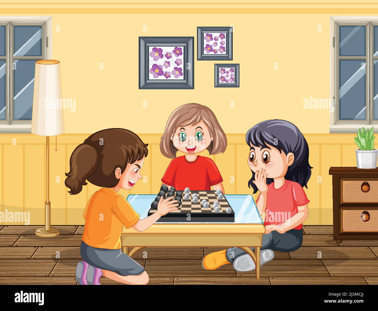 Children playing chess board at home illustration Stock Vector Image ...