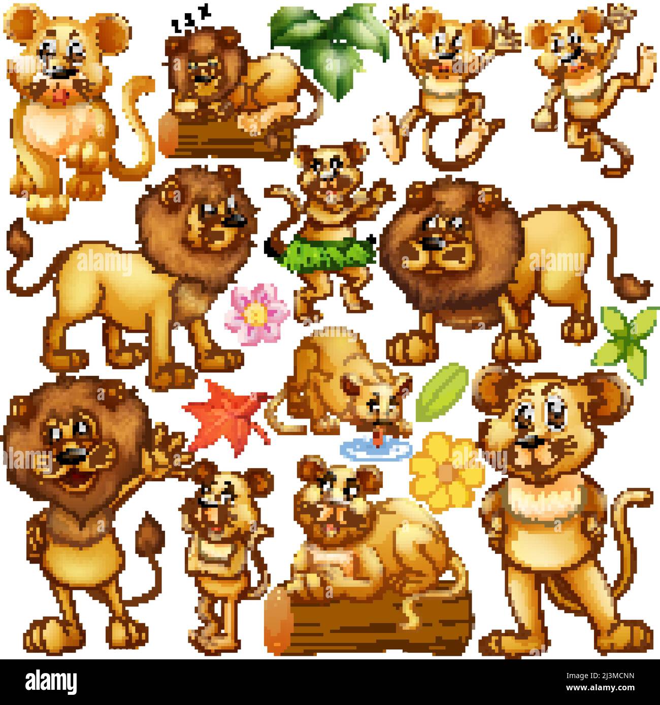 Many lion and lioness on white background illustration Stock Vector ...