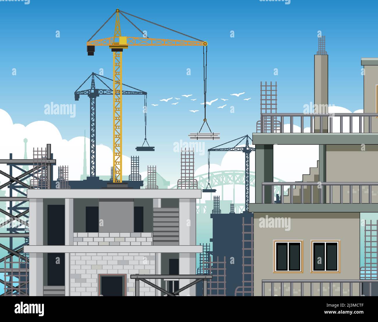 Cartoon scene of building construction site illustration Stock Vector ...