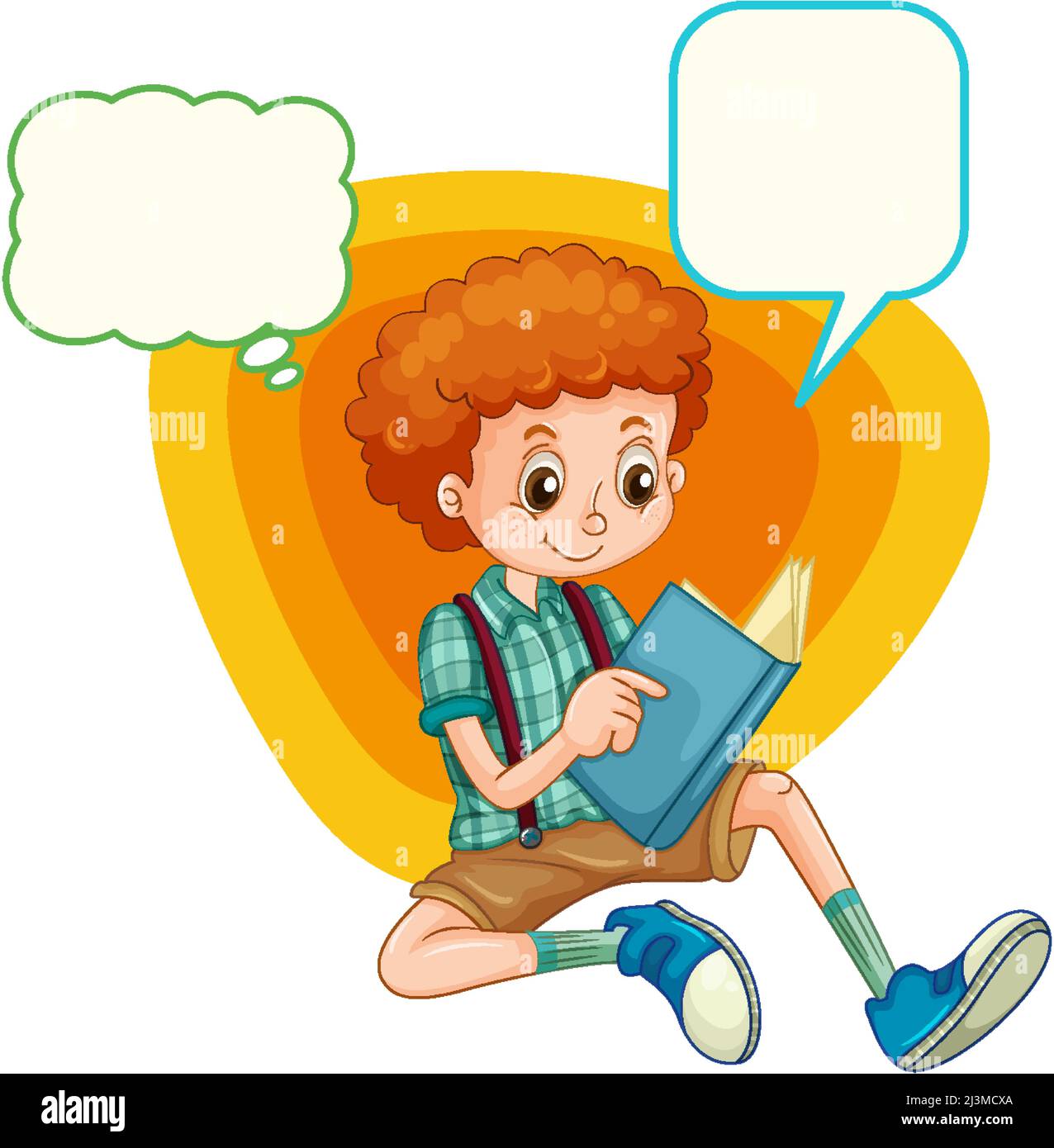 Speech bubble with boy reading book illustration Stock Vector Image ...