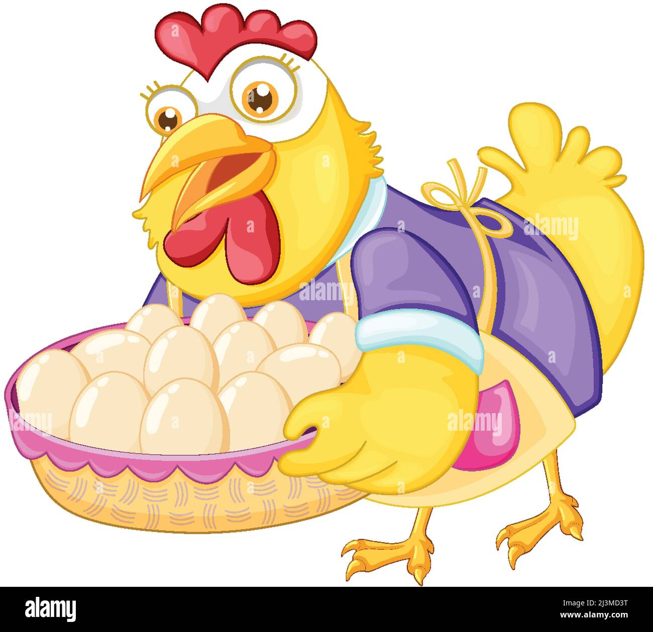 Cute chicken cartoon character holding a basket of egg illustration ...