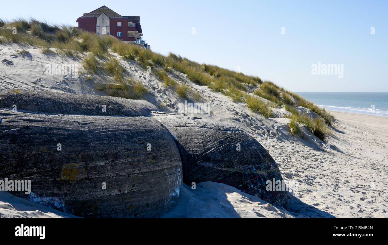 German WWII blockhaus, remains of the Atlantic Wall, Bray-Dunes, Nord ...