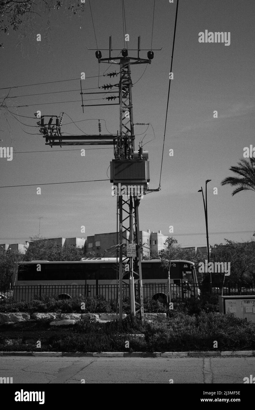 bus and electric poll Stock Photo - Alamy