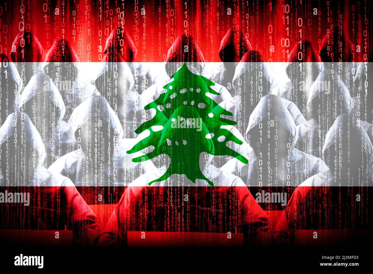 Anonymous hooded hackers, flag of Lebanon, binary code - cyber attack concept Stock Photo - Alamy