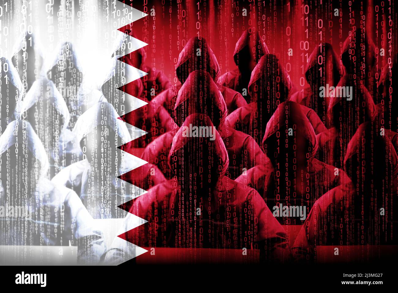 Anonymous hooded hackers, flag of Qatar, binary code - cyber attack concept Stock Photo - Alamy
