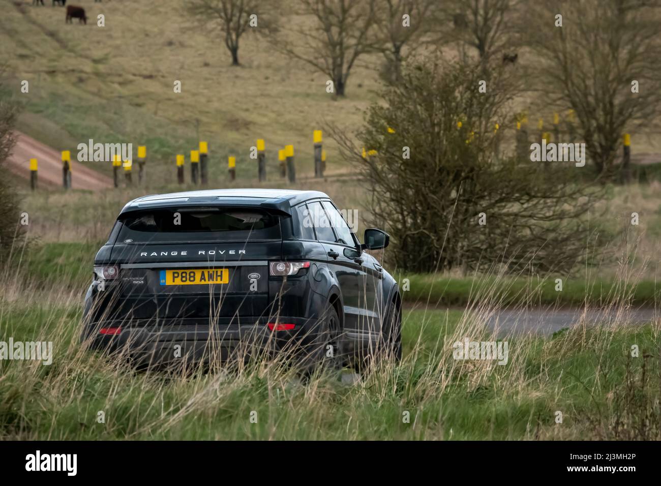 black off road range rover eqvoque 4x4 vehicle in english countryside ...