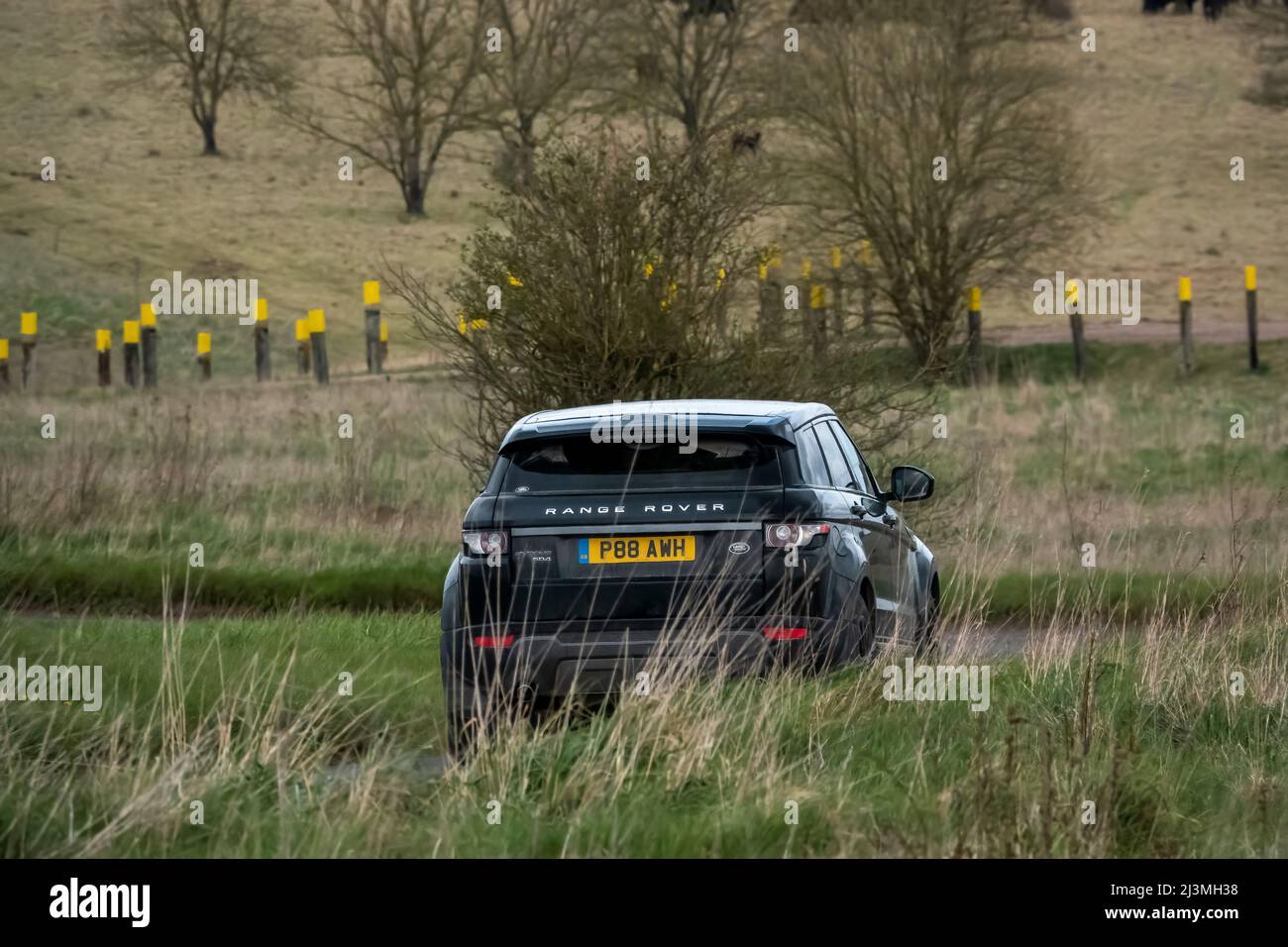 black off road range rover eqvoque 4x4 vehicle in english countryside ...