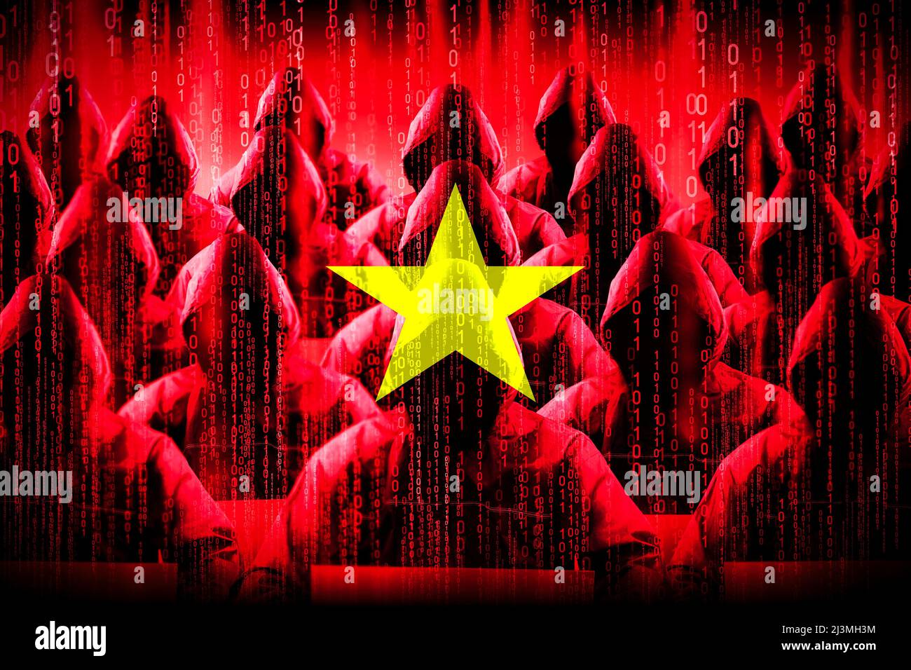 Anonymous hooded hackers, flag of Vietnam, binary code - cyber attack concept Stock Photo - Alamy