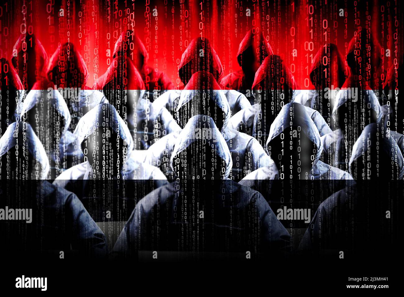 Anonymous hooded hackers, flag of Yemen, binary code - cyber attack concept Stock Photo - Alamy