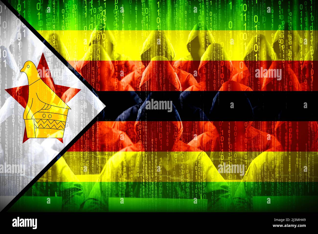 Anonymous Hooded Hackers Flag Of Zimbabwe Binary Code Cyber Attack
