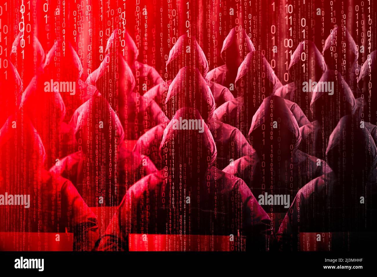Anonymous hooded hackers, red background, binary code - cyber attack concept Stock Photo - Alamy