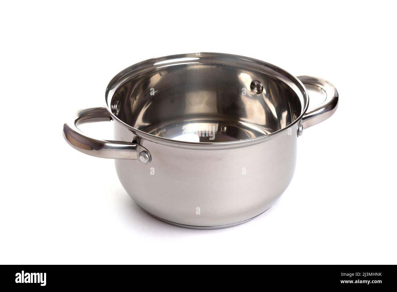 empty metal polished saucepan without a lid on a white isolated ...