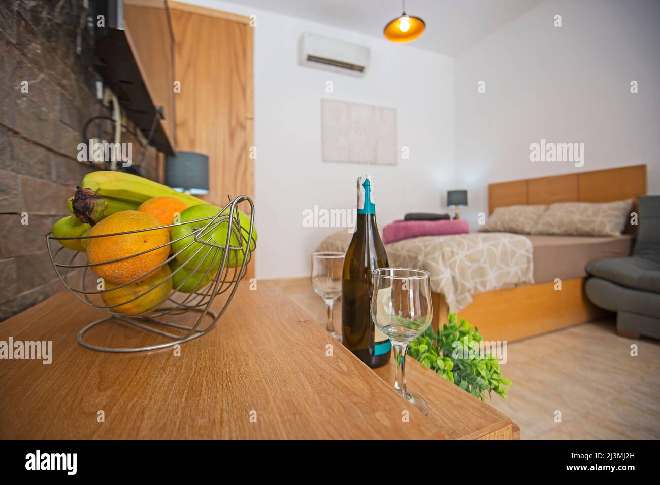 Interior design decor showing modern bedroom area in open plan luxury ...