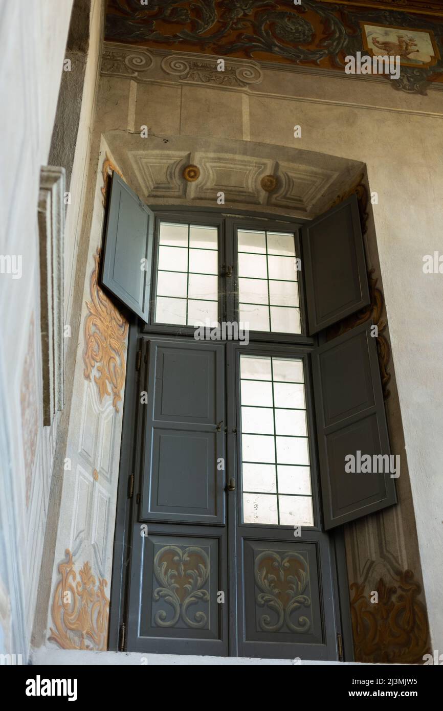 an old vintage wooden window in old house cottage villa european ...