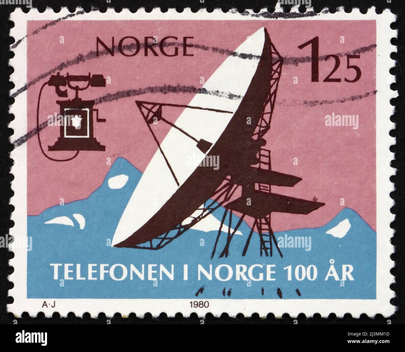 NORWAY - CIRCA 1980: a stamp printed in the Norway shows Dish Antenna ...