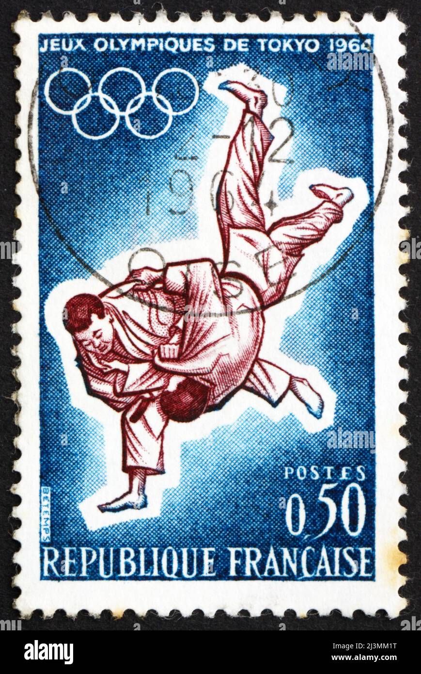 FRANCE - CIRCA 1964: a stamp printed in the France shows Judo, 18th ...