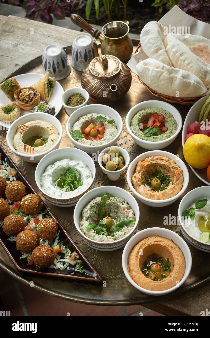 mixed middle eastern meze vegetarian food sharing platter in istanbul ...