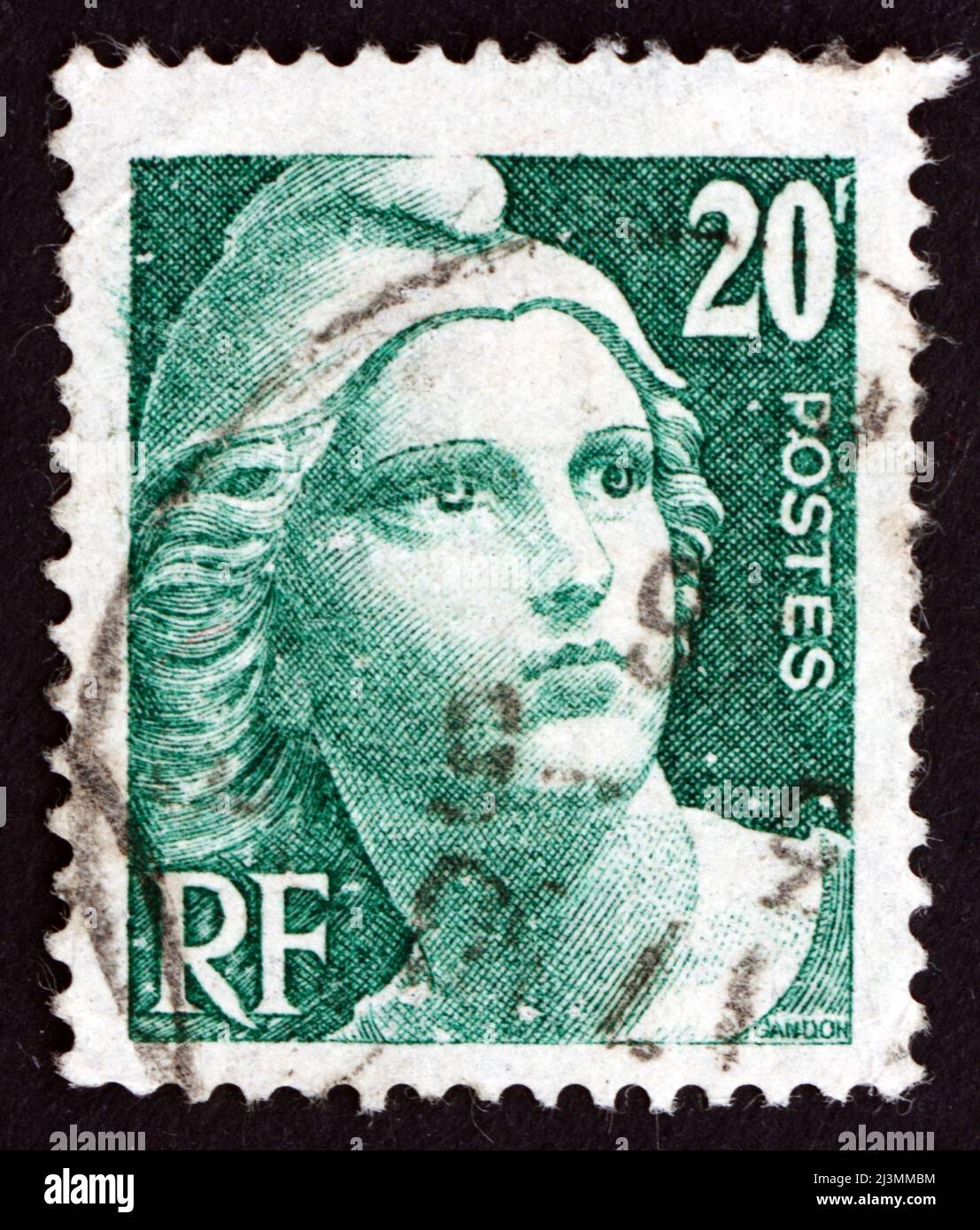FRANCE - CIRCA 1946: a stamp printed in the France shows Marianne, the ...