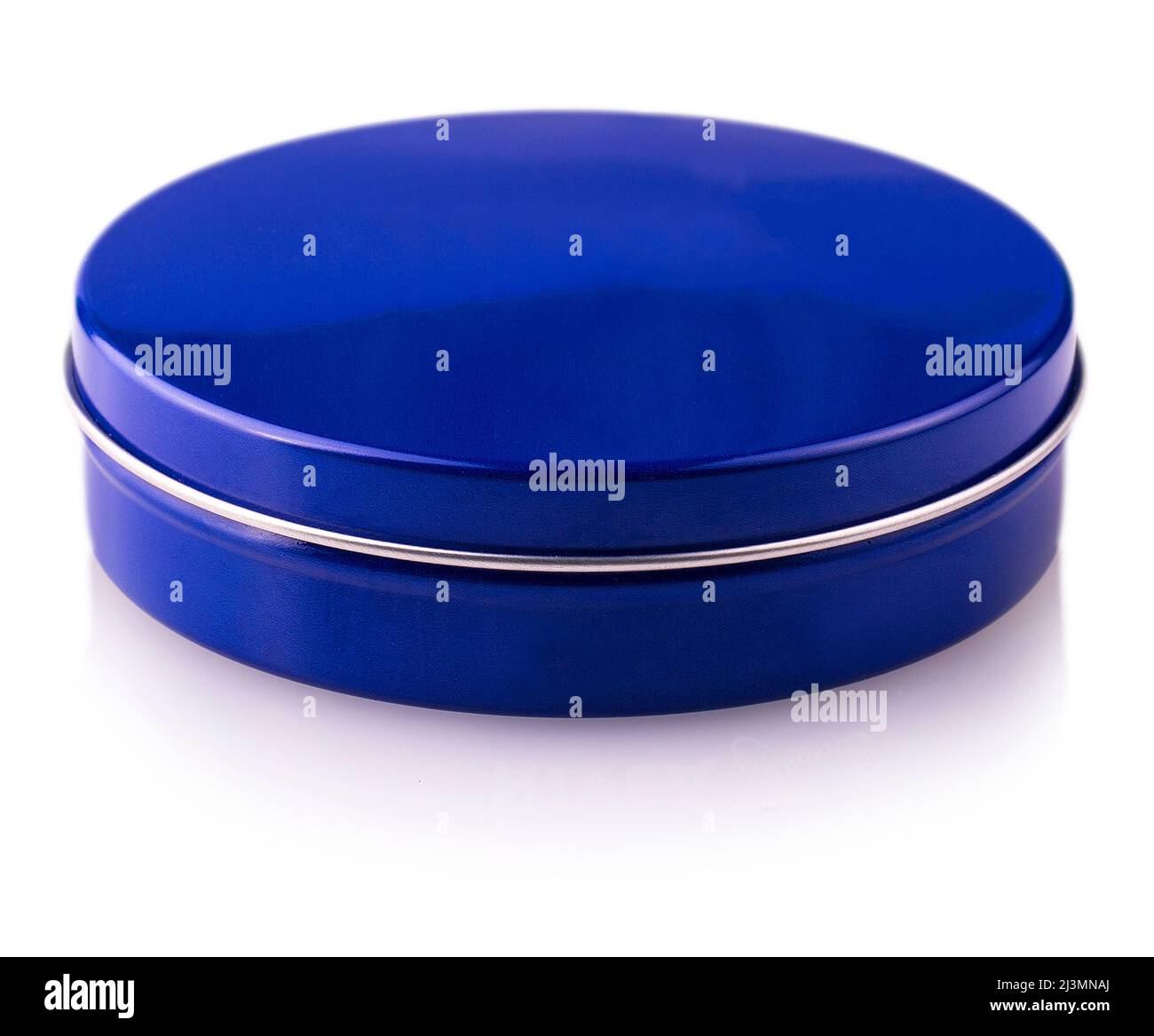 Blue metal jar with skin and body cream isolated on white background ...