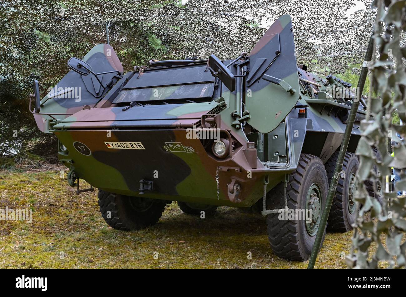 06 April 2022, Brandenburg, Strausberg: A Fuchs armored reconnaissance ...