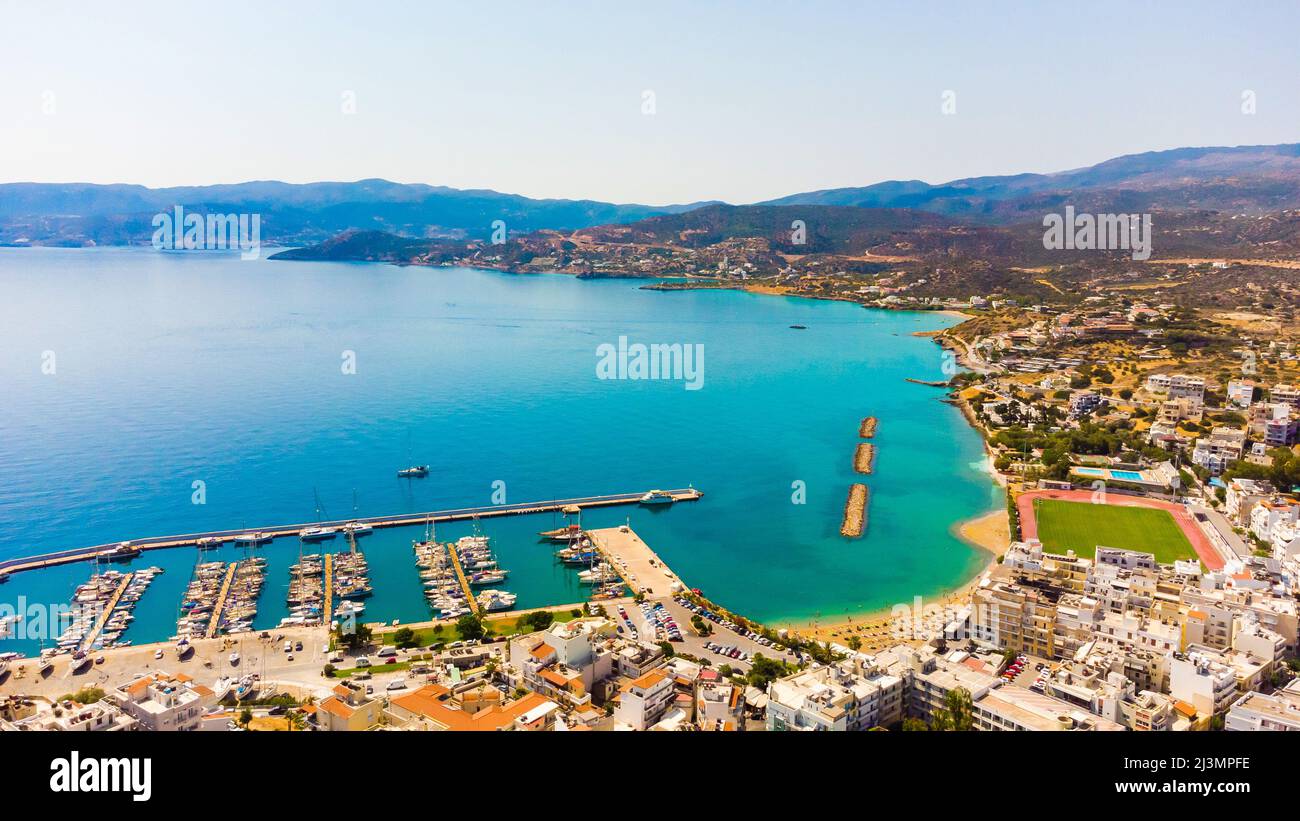Agios Nikolaos. Crete. Greece. Buildings on the shore of Voulismeni ...