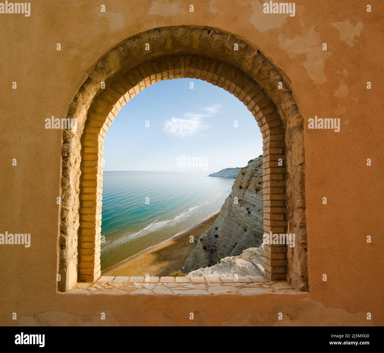 arched window on the coastal landscape of a bay Stock Photo - Alamy