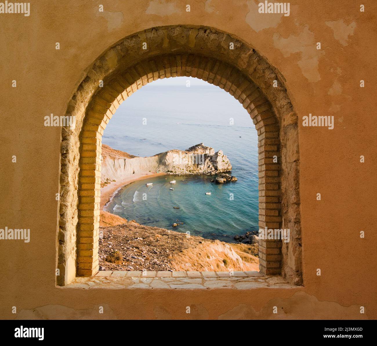 arched window on the coastal landscape of a bay Stock Photo - Alamy