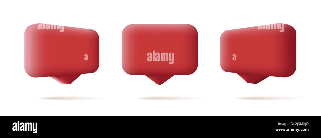 Set of 3d red push notification chat bubbles in different orientation ...