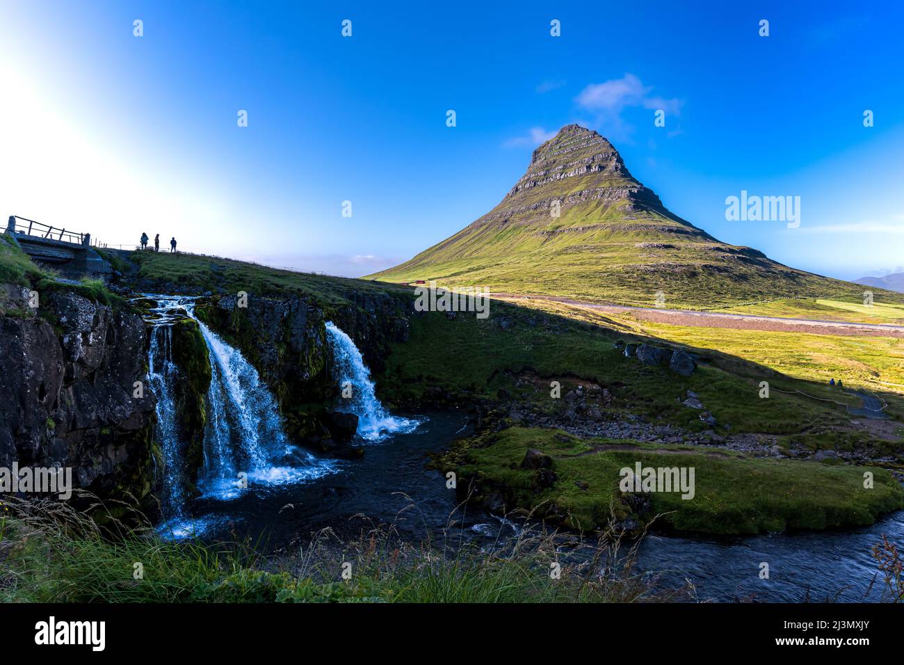 Beautiful aerial view of the Kirkjufell high mountain in Iceland, on ...