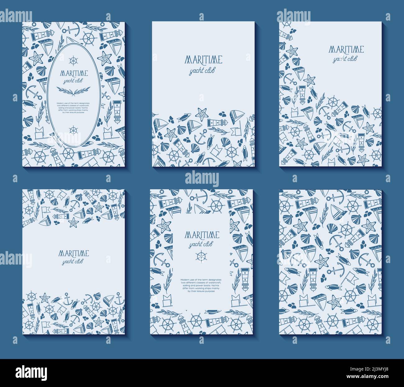 Set of six maritime yacht club poster with different frames on the ...