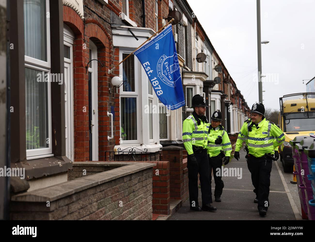 Liverpool, UK. 9th April 2022. Police officers arrive fore the Premier ...