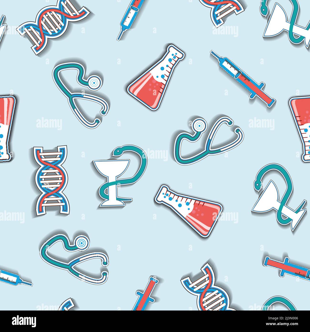 Medicine colorful seamless pattern with medical paper stickers on light ...