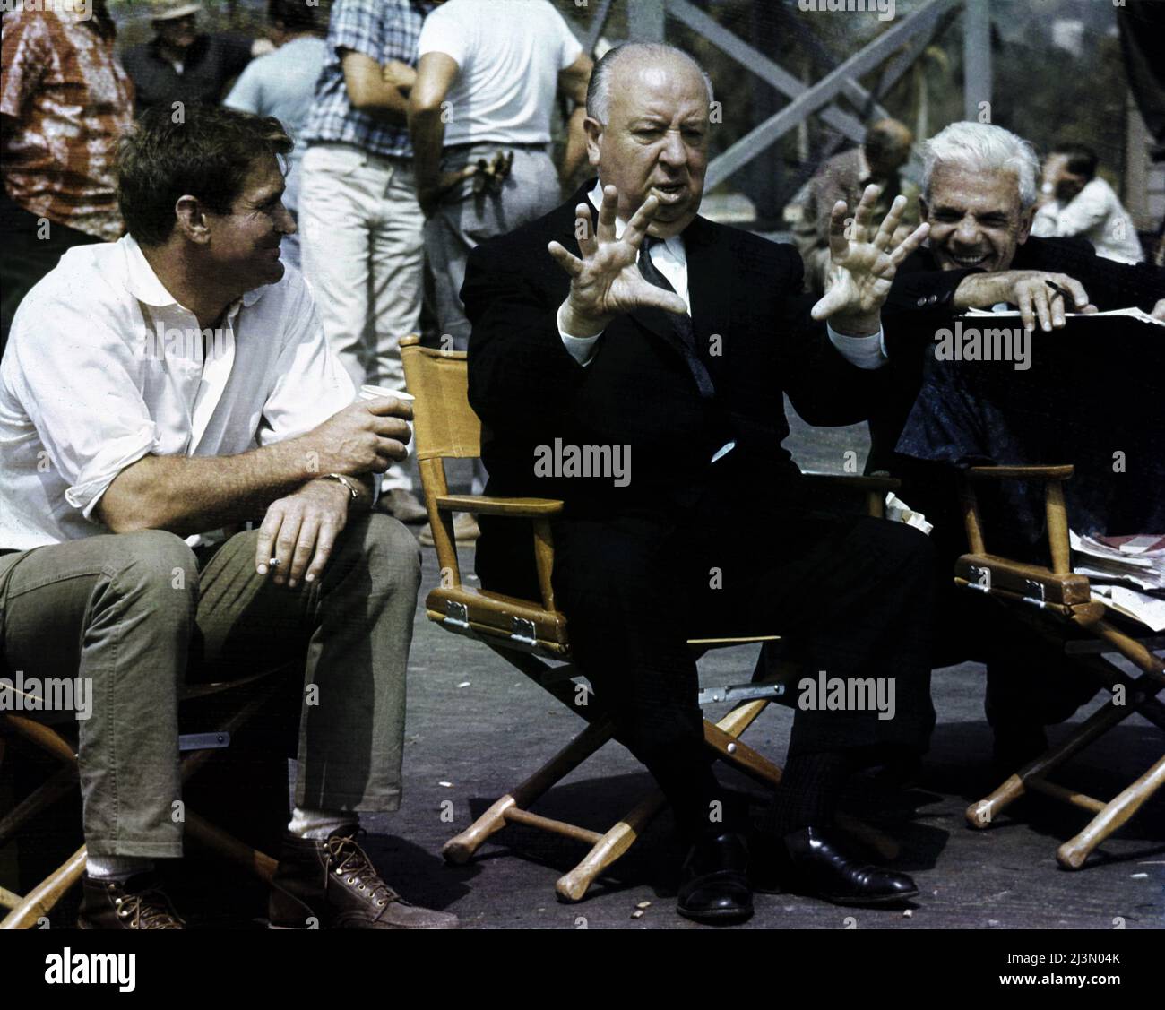 ROD TAYLOR and ALFRED HITCHCOCK on set candid with Movie Crew during ...