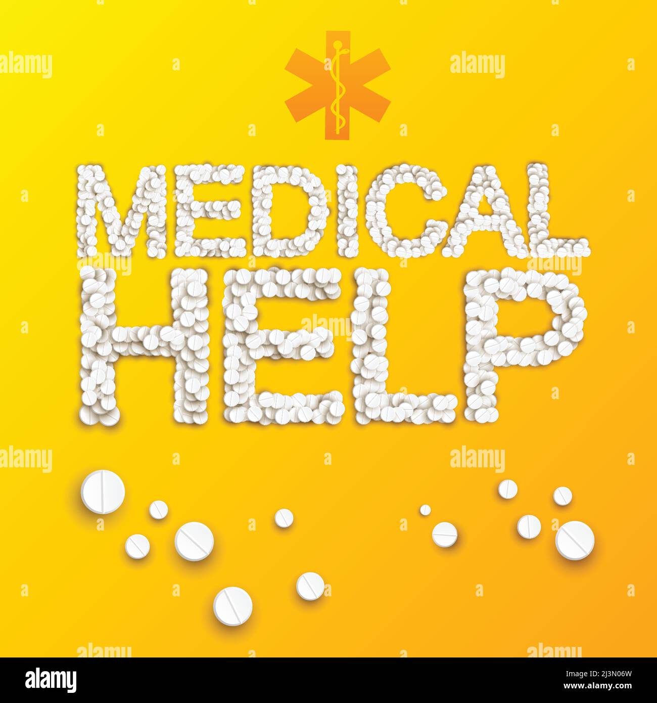 Bright pharmaceutical template with medical help inscription from pills ...
