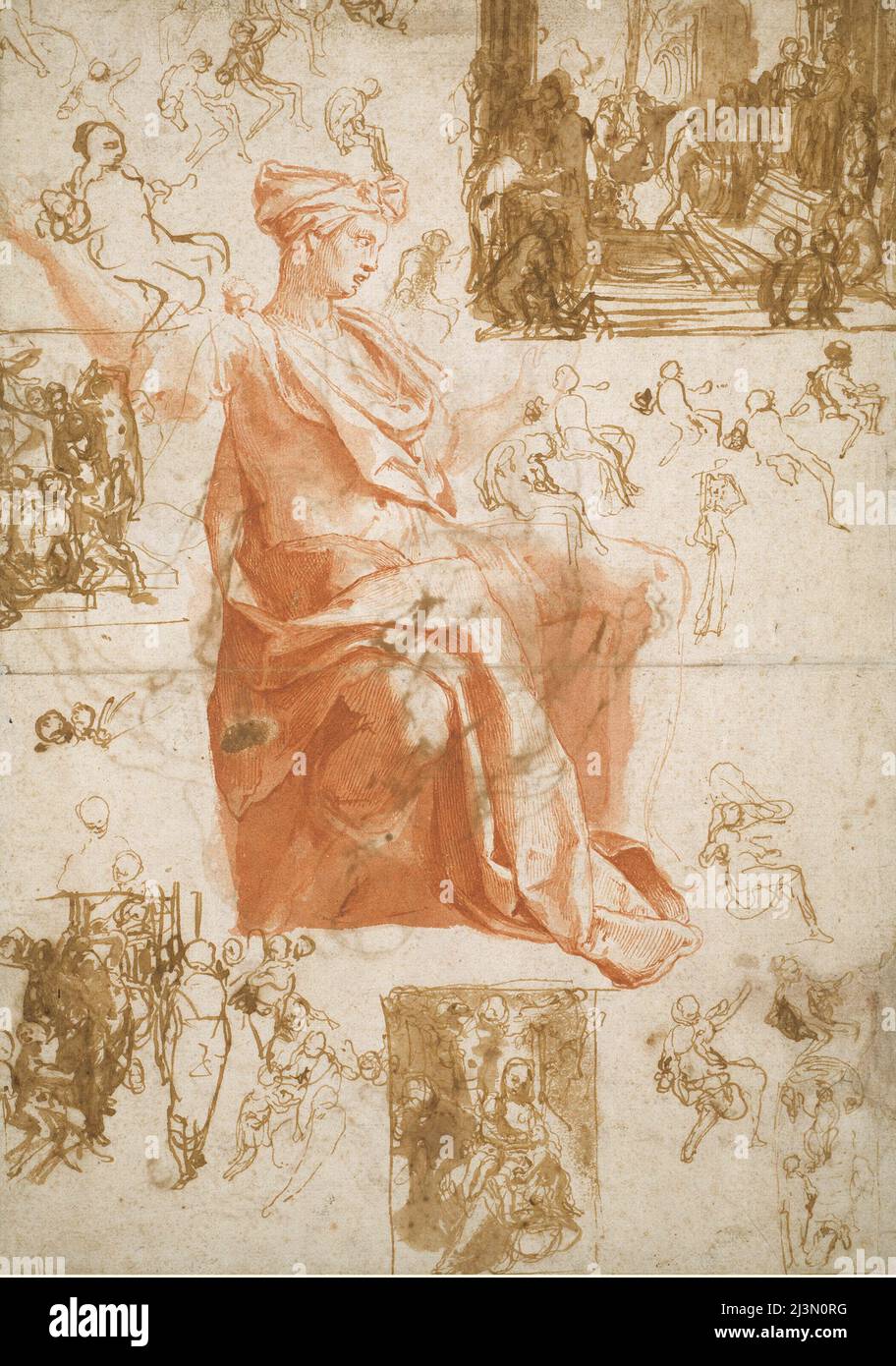 Sheet of Studies for the Blinding of Elymas, Sacrifice at Lystra, and a Holy Family, c.1558 ...