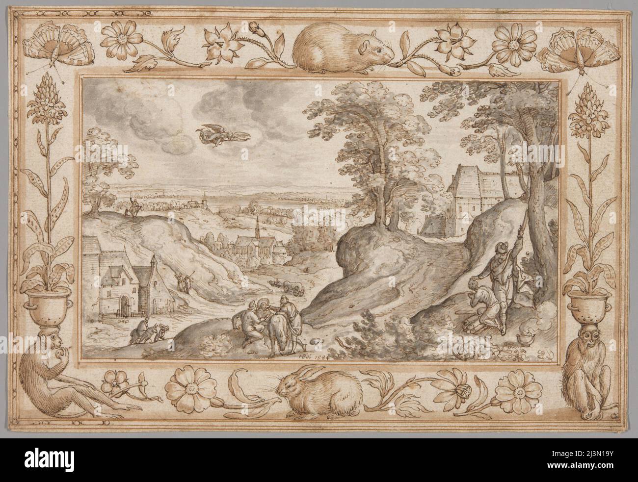 Landscape with the Sacrifice of Isaac within a Decorative Border of ...